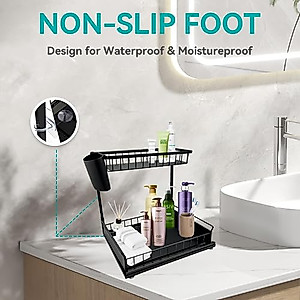 ZWMSSLL Under Sink Organizer, 2 Tier Sturdy, Durable Bathroom-Kitchen Storage Rack with Quiet Sliding, Adjustable, Multi-Purpose Design for Sink and Cabinet Storage