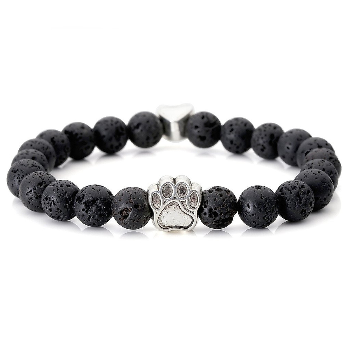 Jovivi 4pc Vintage Lava/Turquoise/Tiger Eye Stone Healing Power Crystal Dog Paw Charm Elastic Stretch Beaded Bracelets