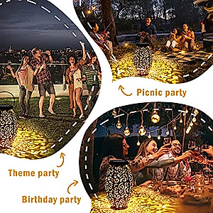 2Pcs Solar Lanterns Outdoor Waterproof Hanging Solar Garden Hollow Lanterns LED Lanterns with Handle Decorative Projector Night Light for Courtyard Porch Pathway Walkway Tree Fence Christmas