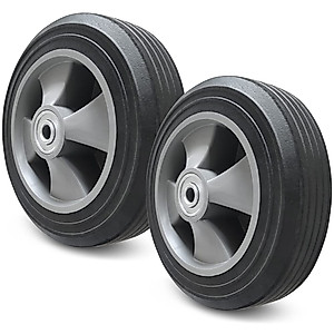 LotFancy 10” Flat Free Solid Rubber Tires, 5/8” Axle, 2PCS Hand Truck Replacement Wheel for Dolly Cart Wagon Generator, 2 1/4” Offset Hub