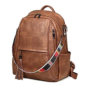 FADEON Leather Laptop Backpack Purse for Women Laptop Backpacks, Designer Mutiple Pockets Ladies Shoulder Bags Brown