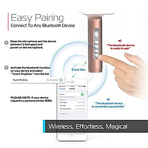 Tzumi PopSolo Professional Bluetooth Karaoke Microphone and Voice Mixer with Smartphone Holder – Great for Kids and Parties – Rose Gold