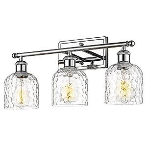 zeyu Modern Vanity Lights for Bathroom, Industrial 3-Light Chrome Bathroom Lights with Hammered Glass Shade, ZJF63B-3W CH