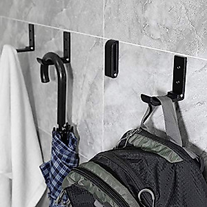 Linkidea 4 Pack Aluminum Alloy Coat Hooks, Foldable Wall Mounted Headphones Holder, Self Adhesive Retractable Robe Hat Towel Keys Bags Hanger for Home, Black