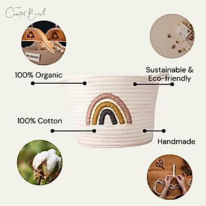Organic Cotton Luxury Rainbow Basket Handmade Sustainable Recycable and Environmental Friendly in Neutral Earth Tones for Nursery Children Kids Home Organization Toys Books Container Decor