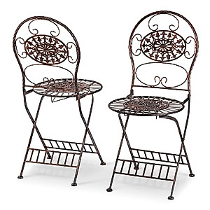 Alpine Corporation Indoor/Outdoor 3-Piece Oval Bistro Set Folding Table and Chairs Patio Seating, Bronze