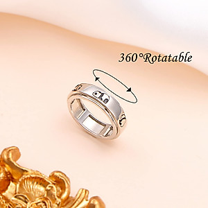 HOOHWE Spinner Rings for Anxiety,S925 Sterling Silver Fidget Anxiety Worry Relieving Boredom ADHD Autism Band Rings for Teen Girls (2-Panda Rings, 9)