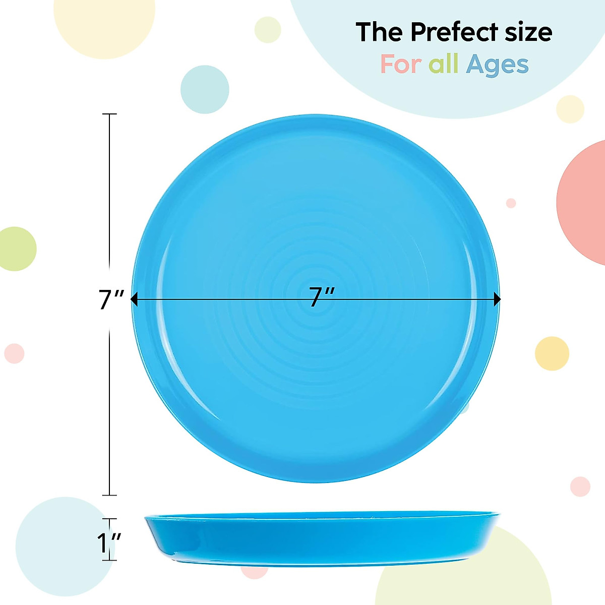 PLASKIDY Kids Plates Set of 6 Toddler Plates - Childrens Reusable Plastic Plates BPA Free - Microwave/Dishwasher Safe Plastic Dinner Plates for Kids & Toddlers