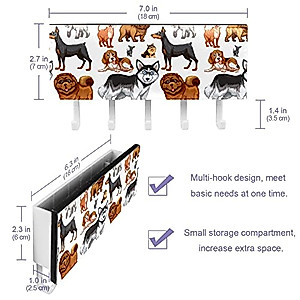 Cute Husky Dog Chihuahua Shar Pei Puppy Rack Organizer with 5 Hooks Wall Bathroom Kitchen Shelf Rack Multifunctional Storage Shelf