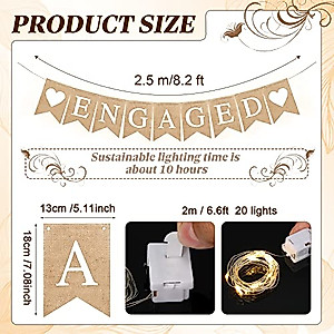 2 Pieces Engaged Banner and Photo Banner Romantic Engagement Wedding Decorations Engagement Party Decor Engaged Burlap Banner Wedding Party Sign Bridal Shower Party Supplies with String Lights