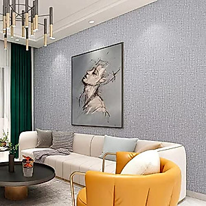 Yancorp 10ft Textured Fabric Gray Wallpaper Faux Grasscloth Grey Peel and Stick Wallpaper Self-Adhesive Wallpaper Linen Removable Wallpaper Cabinets Counter Top Liners