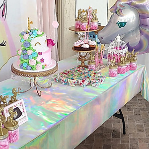 MaitianGuyou 3 Pack Iridescent Tablecloth - Disposable Plastic Table Covers Holographic Foil Iridescent Birthday Wedding Bridal Christmas Holiday Party Decorations 54x108 Inch (Laser)