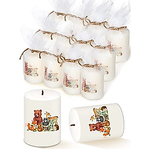 Qunclay Set of 12 Baby Shower Favors Woodland Animals Shower Candle Forest Woodland Unscented Candle with Rope and Tulle, Baby Shower Return Gifts for Guests Girl Boy Gender Reveal Party Decorations
