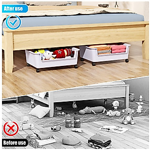 caktraie 2 Pack Under Bed Storage, Under Bed Toy Storage with Wheels, Multi-Purpose Under Bed Storage Carts for Bedroom, No Assembly Required Bedroom Storage Organizer for Toys, 15.5" L x 11.2" W