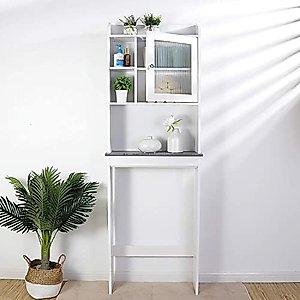 Wooden Bathroom Shelf Over The Toilet Cabinet Storage Space-Saving - Bathroom Freestanding Cabinet w/Adjustable Shelves, White