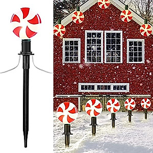 Christmas Lollipop Pathway Lights Outdoor, 7.2ft Plug in Peppermint Walkway String Lights for Christmas Decoration, Garden, Yard, Hangable, Waterproof, Connectable, Warm White (2 PC)