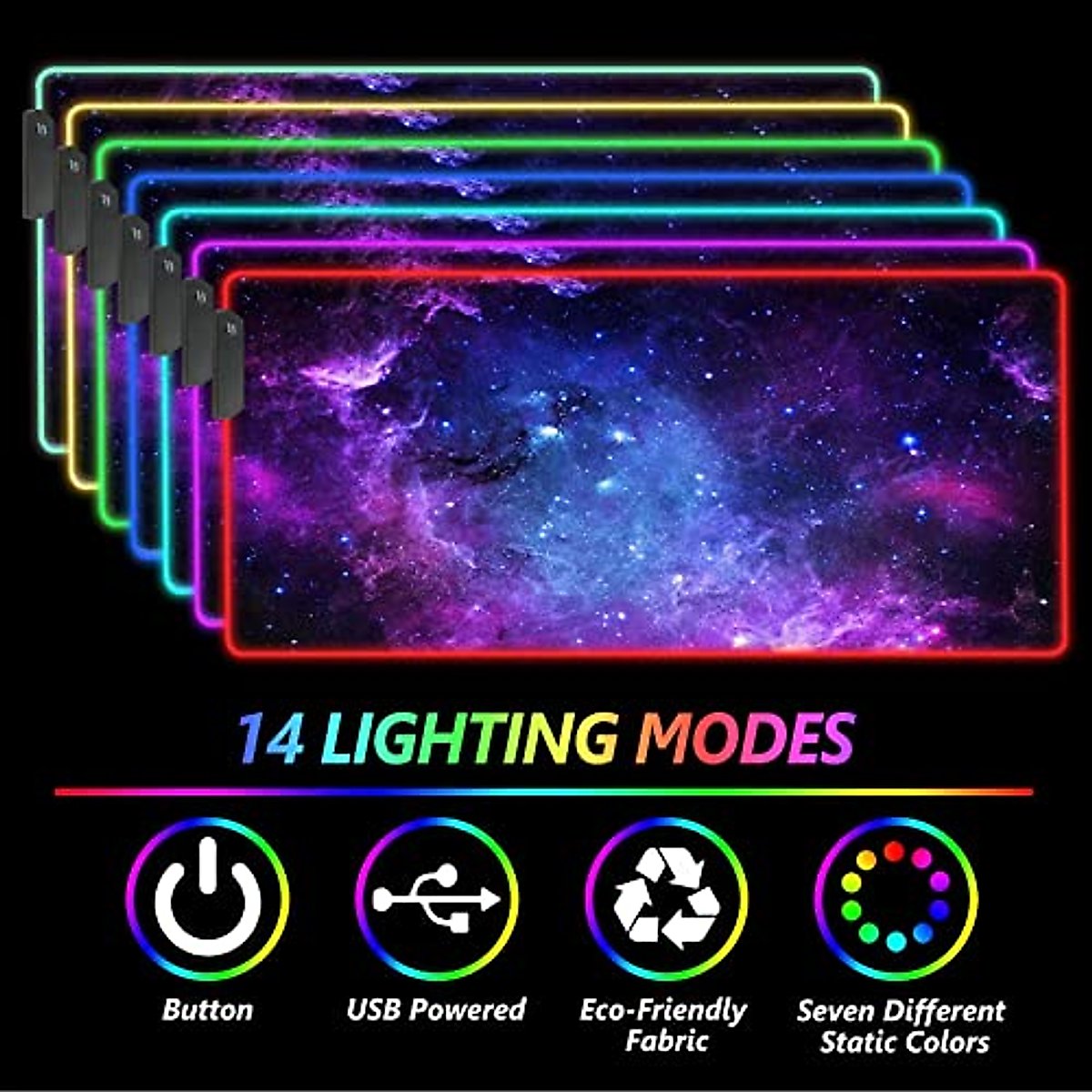 DINKY RGB Gaming Mouse Pad, Large Extended Soft Led Mouse Pad with 14 Lighting Modes, Water Resist Keyboard Pad, Computer Keyboard Mousepads Mat 31.4×11.8 inches- Purple Nebula