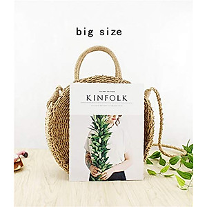 Teeya Straw Crossbody Bag Women Weave Shoulder Bag Round Summer Beach Purse and Handbags, Khaki, Medium