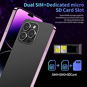 Zunate I14 Pro 3G Unlocked Smartphone, 6.53 Inch Large Screen, 4GB RAM 64GB ROM, Facial Unlocking Mobile Phone for Android 10.0, Dual 2 MP 8 MP Camera, Dual SIM Slot