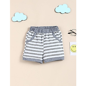 Crazyme Toddler Baby Boy Clothes Outfits Sleeveless Tops Striped Shorts Summer Baby Boys Clothes Set (Grey, 18-24 Months)