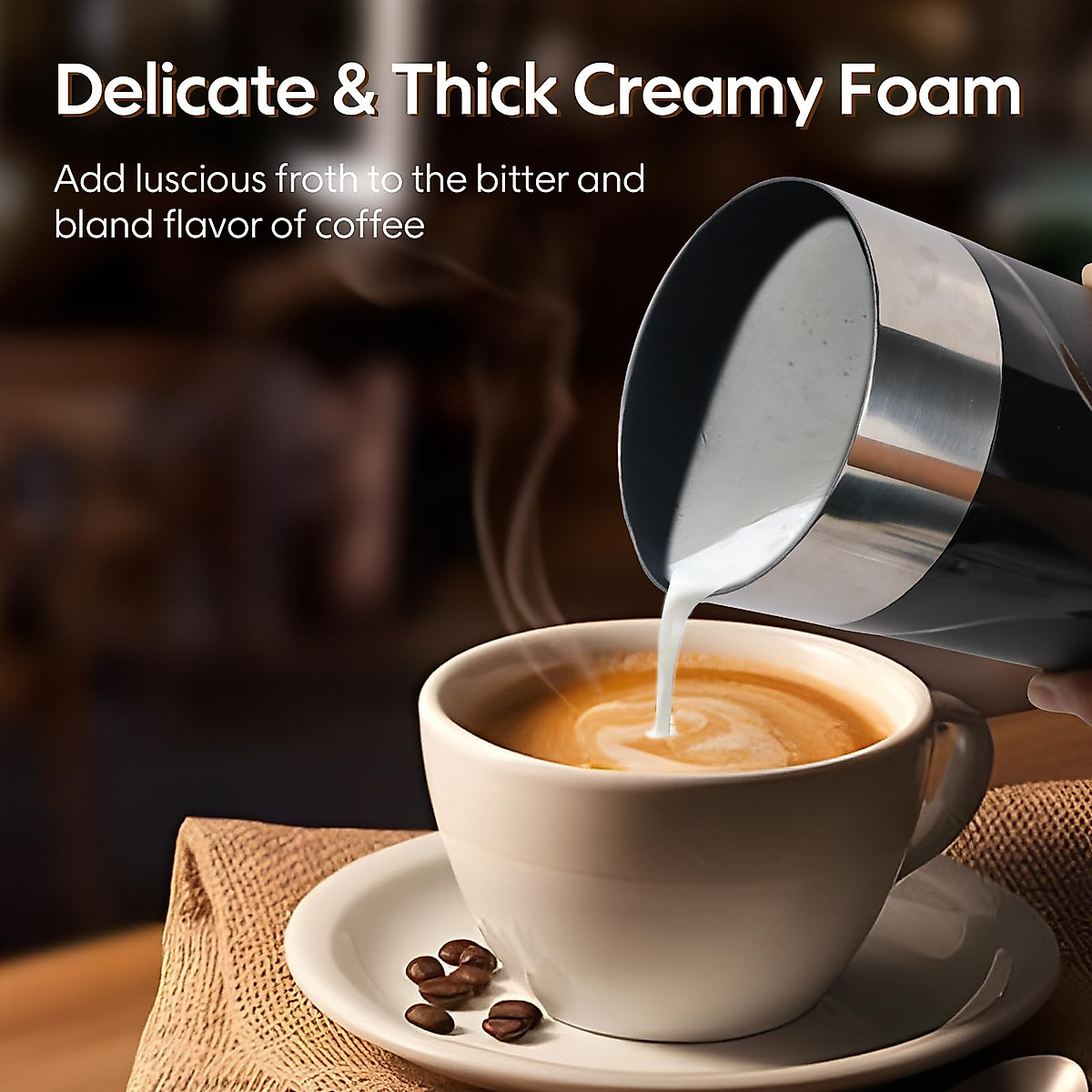 Milk Frother and Steamer, JOKARWAY Milk Frothers for Coffee, Hot&Cold 8.1oz/240ml Automatic Milk Steamer and Frother for Latte, Cappuccinos, Macchiato, Stainless Steel Coffee Frother Electric 2 Whisks