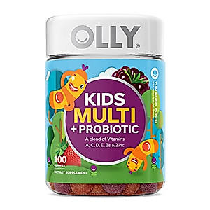 OLLY Kids Multivitamin + Probiotic Gummy, Digestive and Immune Support, Vitamins A, D, C, E, B, Zinc, Kids Chewable Supplement, Berry, 50 Day Supply - 100 Count (Pack of 1)
