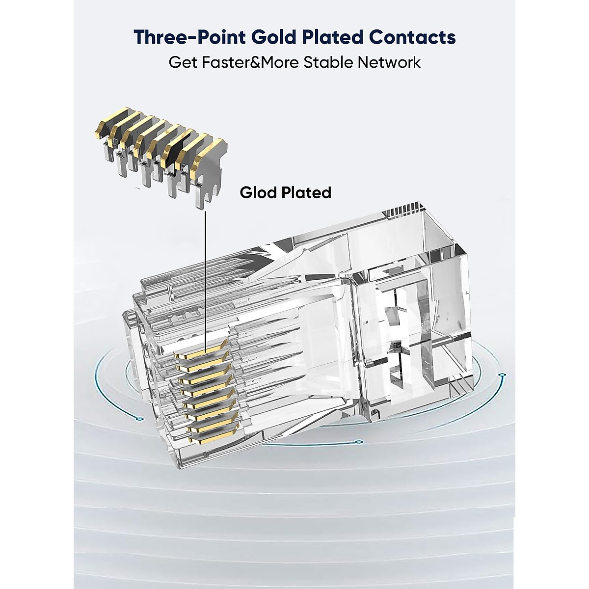 CableCreation RJ45 Pass Through Connectors, 50-Pack Cat6/Cat5e Gold Plated Modular Plug Unshielded Crimp Connector for Solid or Stranded UTP Ethernet Cable