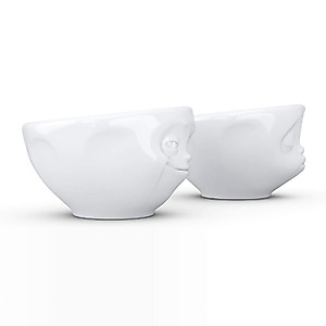 FIFTYEIGHT PRODUCTS TASSEN Small Porcelain Bowl Set No. 1, Kissing & Grinning Face, 3.3 oz. White (Set of 2 Bowls)