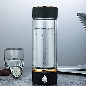 N.P Hydrogen Water Bottle Generator with PEM and SPE Technology,Up to 1500PPB,Portable Hydrogen Water Maker,Hydrogen Water Machine,New Technology Glass Water Ionizer (Black)