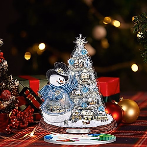 Orgone DIY 5D Snowman Diamond Painting Desk Ornaments Kits Special Shaped Rhinestones Wooden Diamond Art Desktop Ornament for Christmas Xmas Table Office Home Decoration Housewarming Birthday Gift
