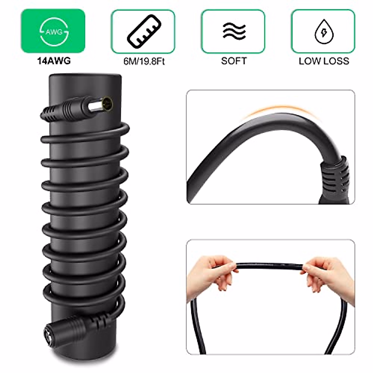 20Ft 14AWG Extension Cable,DC8mm Extension Cable with DC7909 to DC8020 Adapter connectors, fit for Most Below 200W Solar Panel and Jackery Explorer 1000/500/300/240/1500/2000 Portable Power Station