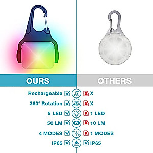 Dog Lights for Night Walking – Color Changing Dog Collar Light, 4 Modes Rechargeable Dog Light, IP65 Waterproof Dog Walking Light, Dog Flashlight for Running, Camping, Climbing, Bike, 2 Pack