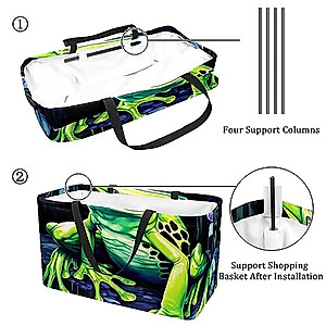 Reusable Grocery Bags Boxes Storage Basket, Red Eye Frog Pattern Collapsible Utility Tote Bags with Long Handle