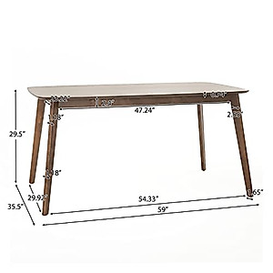 Christopher Knight Home Alma Mid-Century Wood Dining Set with Fabric Chairs, 5-Pcs Set, Natural Walnut / Mint