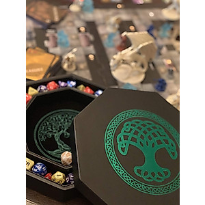 Luck Lab 8 Inch Dice Tray – Green - with Lid and Dice Staging Area for RPG Table Top Gaming- Tree of Life Design