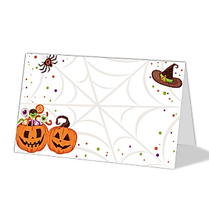 Halloween Party Place Cards Tent Style Cards – 25 Cards Name filling card per Pack – Halloween Party Favors Birthday Party Supplies Decorations -02