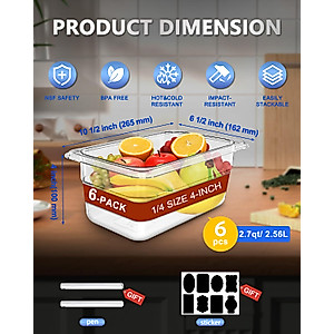 SVKLHY 1/4 Size 4 Inch Clear NSF Polycarbonate Food Pan-9 PCS[Food Grade][Hot&Cold Resistant] Commercial Food Pans with Lids,Restaurant Food Storage Containers Hotel Pan(BPA-FREE)