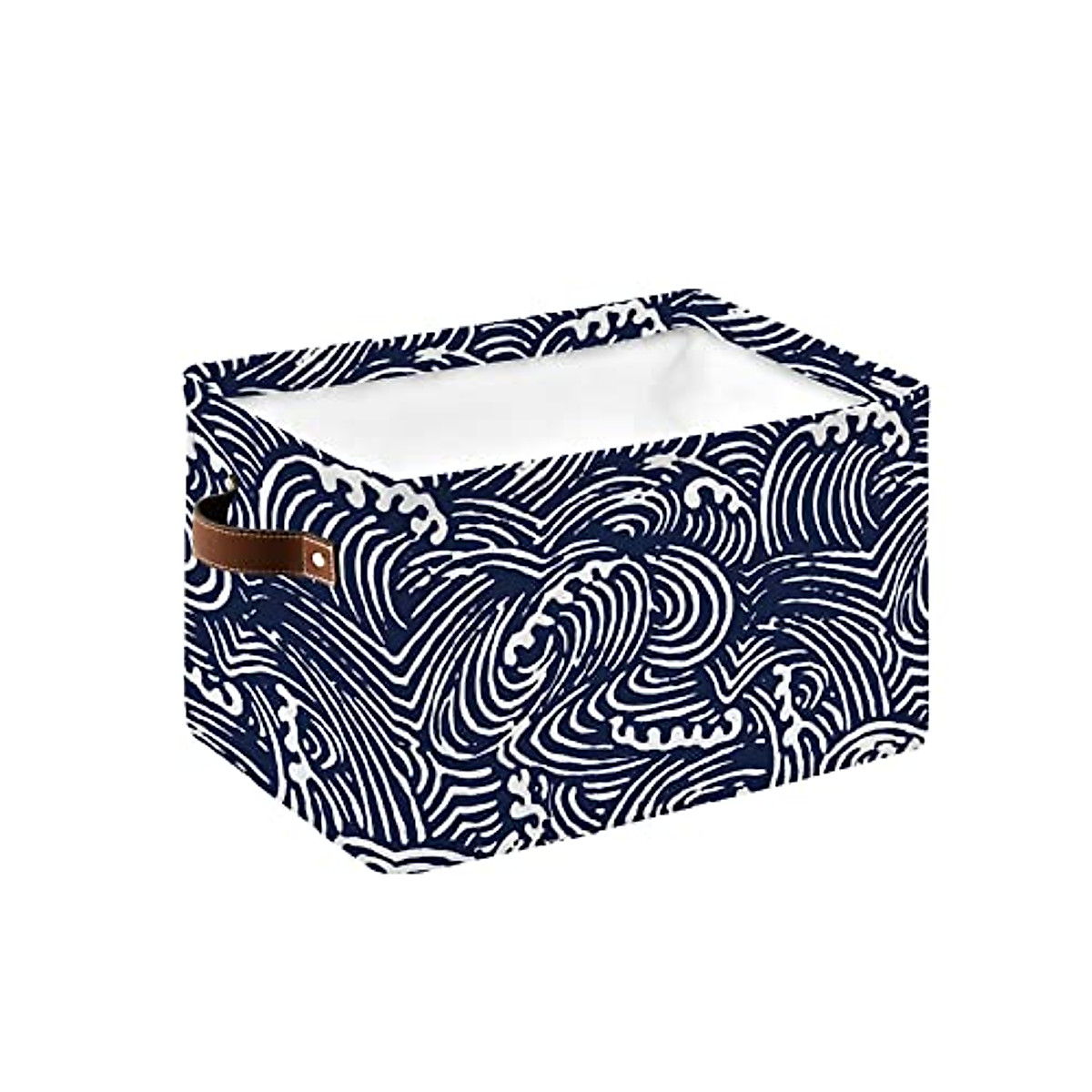 Sea Ocean Wave Texture Filling Storage Basket Waterproof Cube Storage Bin Organizer with Handles, Navy Blue White Stripes Collapsible Storage Cubes Bins for Clothes Books Toys 15"x11"x9.5"