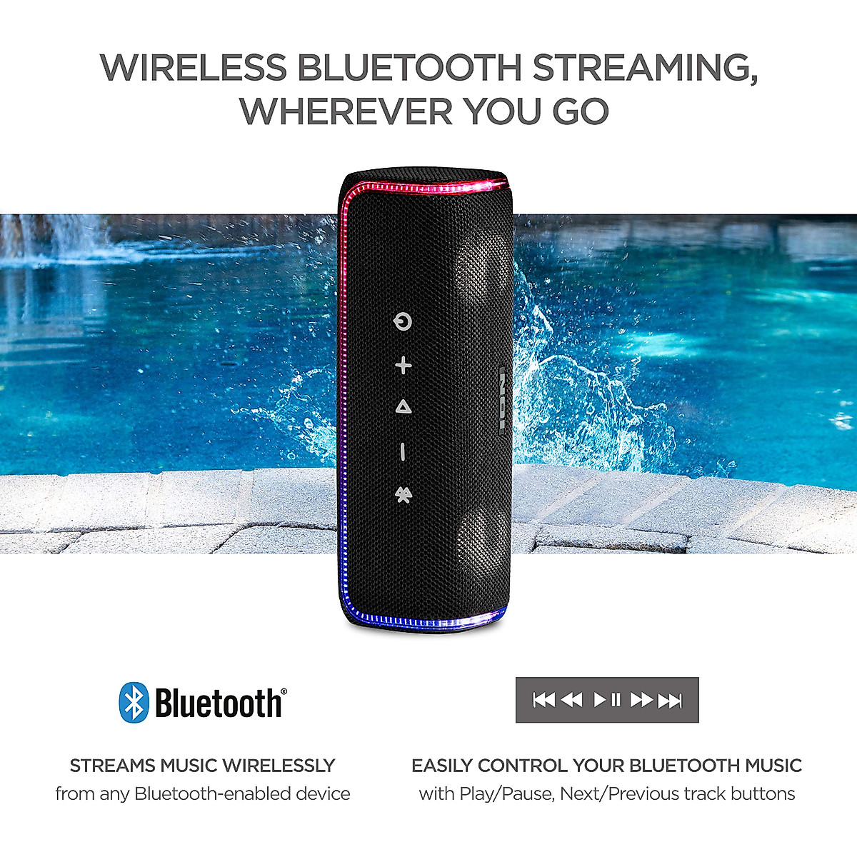 ION Audio Slam Jam-IPX7 Waterproof Bluetooth Speaker with Microphone, Rechargeable Battery, 15 Drum Sounds, Aux Input and USB Charge Port