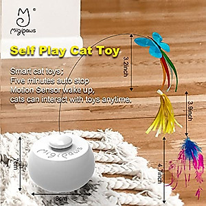 Migipaws Cat Toys Interactive Butterfly Feather Mice Spin with Smart Rolling Ball for Indoor Kittens Self Play Automatic Sensing Kitty Teaser Wand 3 Refills