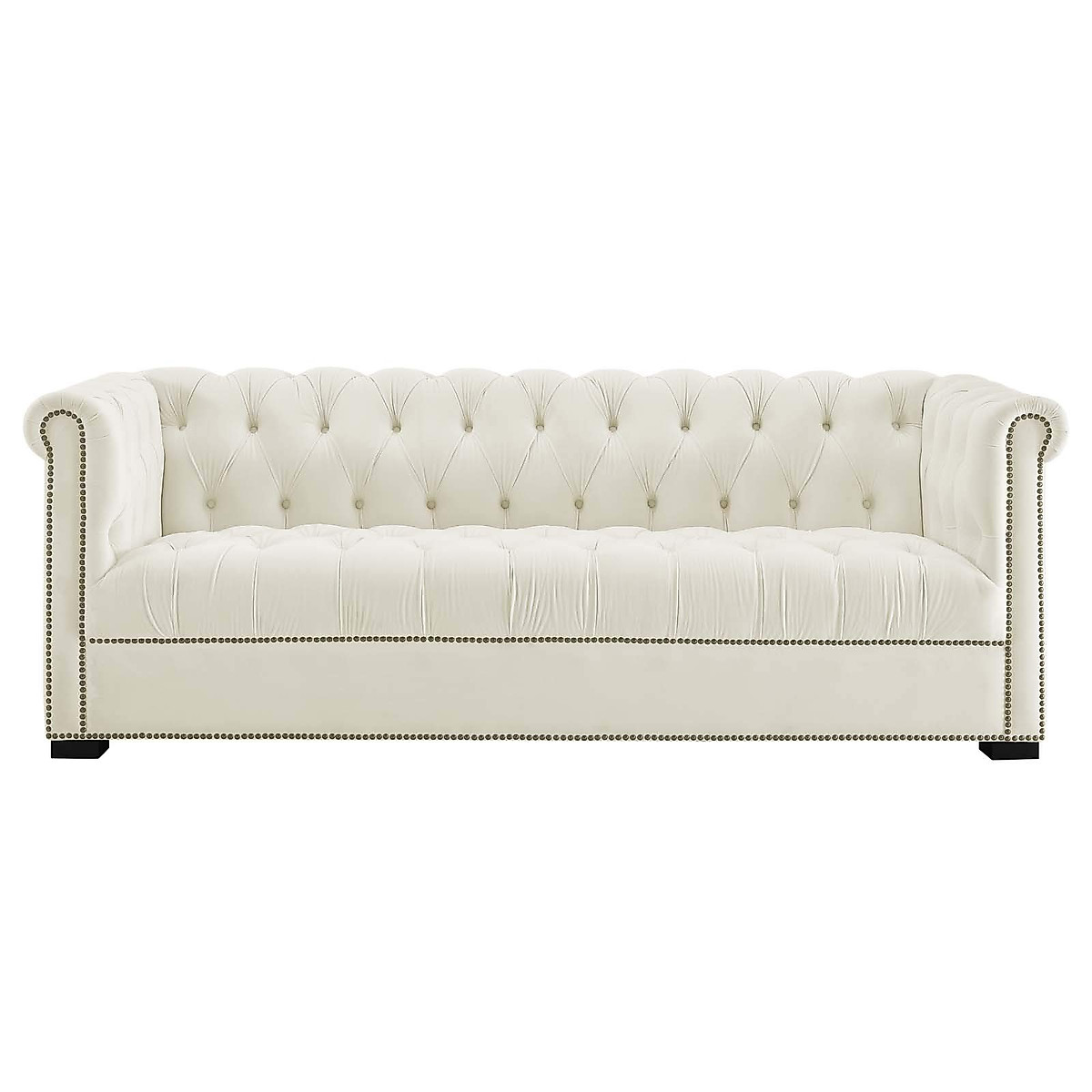 Modway Heritage Tufted Performance Velvet Upholstered Chesterfield Sofa with Nailhead Trim in Ivory