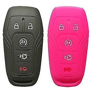 Alegender Qty(2) Silicone Smart Key Fob Cover Case Jacket Protector Holder for Ford Fusion F-150 Mustang Edge Lincoln MKZ MKC 5 Buttons Smart Keyless Remote