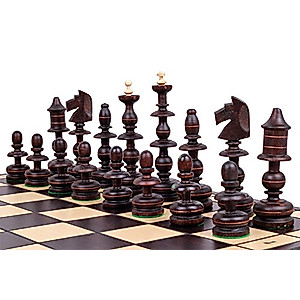 The Alcazar Chess Set an Unique Hand Crafted Wood Chess Pieces with a 5 inch King, 22.8 inch Wooden Chess Board that Folds for Chess Piece Storage