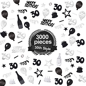 3000 PCS Black Silver 30th Happy Birthday Confetti Decorations with Diamonds Black Silver 30th Birthday Party Table Decor Metallic Foil Confetti Scatter for Men Women Birthday Anniversary Party DIY