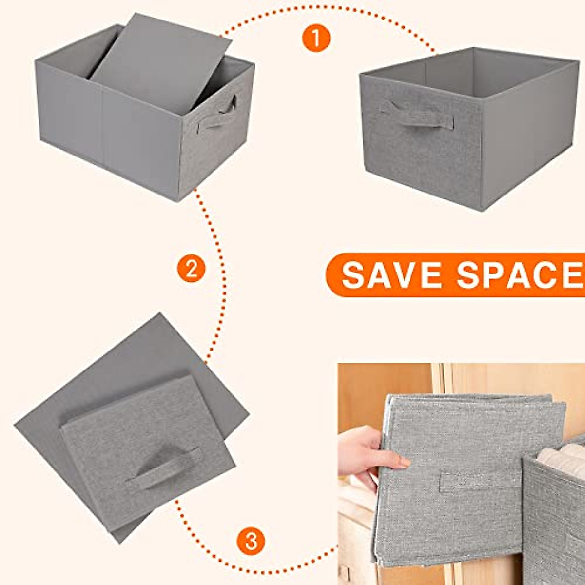JAKAGO Fabric Storage Bins set of 4 Rectangle Storage Baskets with Handle Foldable Closet Organizer for Clothes Towel Toys Books Collapsible Clothing Container for Shelves Bedroom Playroom (High-Gray)