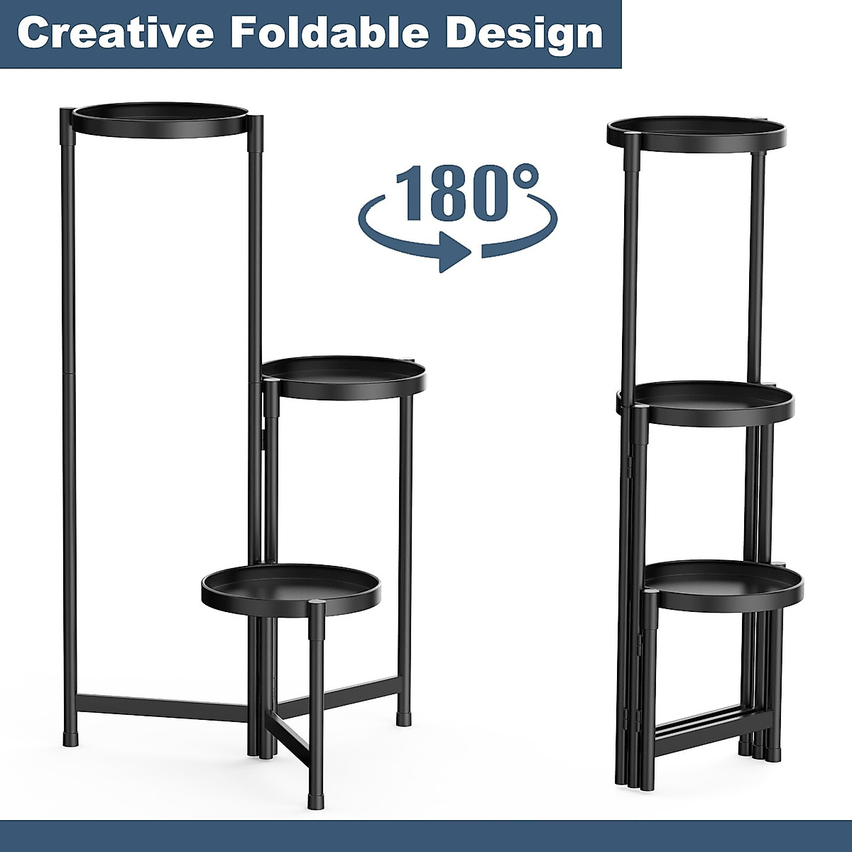 MOKANI Metal Plant Stands Indoor Clearance, 3-Tier Plant Stands Indoor Outdoor, Corner Plant Stand Multiple Flower Pot Holder for Living Room Patio Garden Balcony