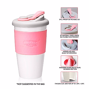 MOCHIC CUP Reusable Coffee Cup with Lid Portable Travel Mug with Non-Slip Sleeve BPA Free Dishwasher and Microwave Safe Friendly Coffee Mug (Pink,16oz)