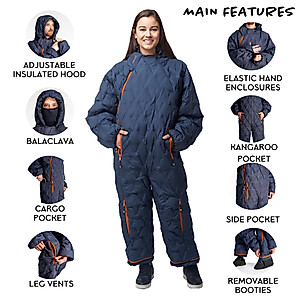 Selk'bag Pro Wearable Sleeping Bag I Outdoor and Indoor Sleeping Bag for Camping, RV Trips, Travelling, Hammocks, Backpacking, Lounging - Blue Navy - Large