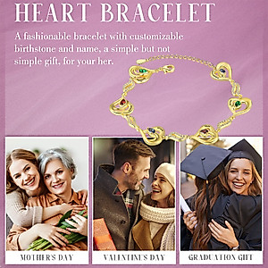 ALBERTBAND Personalized Heart Bracelet with 4 Birthstones for Women Custom Bracelet with 4 Names Mothers Bracelet for Women Gold Bracelets for Wife Mom Grandmother