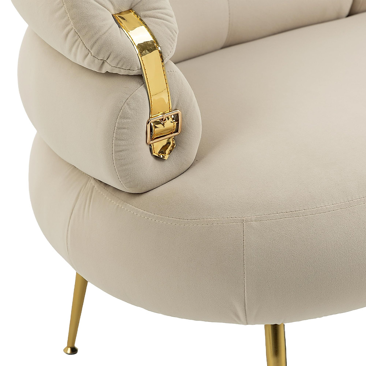 Loveseat Sofa Small Velvet Couch with Gold Metal Feet Modern Mini Settee Loveseat with Curved Back Comfy Accent Upholstered Cloud Sofa for Bedroom Small Spaces, 50'' Beige